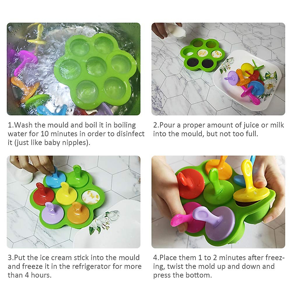 Mini Silicone Popsicle Mold, 7-cavity DIY Ice Pop Mold with Colorful Plastic Sticks, Popsicle Makers for Egg Bites, Lollipop and Ice Cream Mould, Baby Food Storage Container, Non-Stick Ice Cube Trays