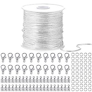 PP OPOUNT 33 Feet Silver Snake Chains Link Cable Chain Silver Plated Necklace with 20 Lobster Clasps 50 Jump Rings and 40 Pieces Connectors Clasps for Jewelry Chain Making