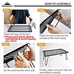 Camping BBQ Grill 2Pcs Outdoor Folding Multipurpose Storage Rack with 1pc removable Bamboo Board, Steel Plating Black T-230-2TP