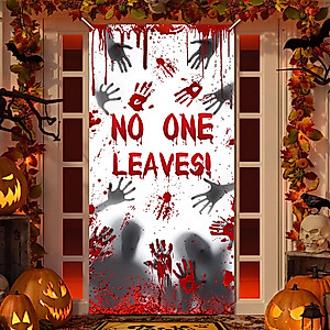 Avezano Halloween Door Decorations Halloween Window Door Cover Bloody Handprints Shadowy Figure Halloween Banner Decorations Indoor Outdoor