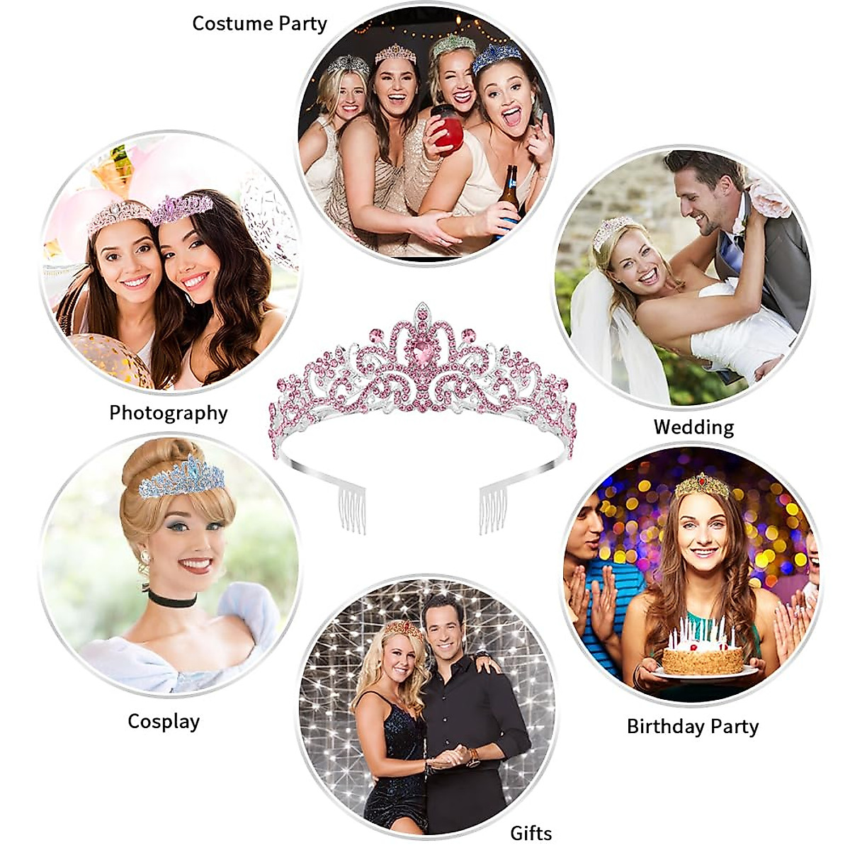 Crowns, Tiaras for Women, Pink Crown, Princess Crown, Birthday Crown, Crown Headband, Tiaras for Girls, Queen Crown, Princess Tiara, Rhinestone Headband, Pink Tiara for Women Wedding Crown for Bride