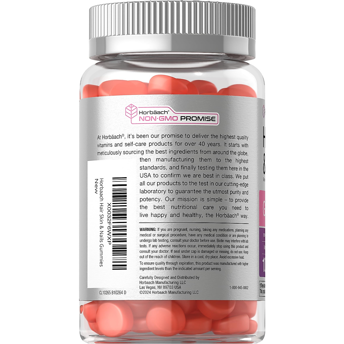 Horbäach Hair Skin and Nails Gummies | 100 Count | with Biotin | Fruit Flavored Vitamins | Non-GMO, Gluten Free Supplement