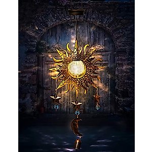Hanging Solar Lights Wind Chimes: Sun Wind Chimes Outdoor for Mom's Day Gifts-Solar Wind Chimes Waterproof Globe Glass Path Lights with Windbells for Patio Lawn Porch Decoration and Festival Gifts