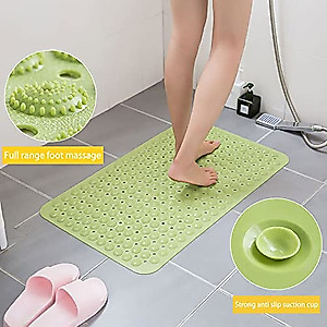 Scceatti Bathroom Rugs Quick Drying Bath Mat 32 x 16 Light Blue Bathroom Floor Mat Shower Mat Extra Large Non Slip Mat for Elderly & Kids Bathroom Drain Holes Strong Suction Cups for Bathroom Floor