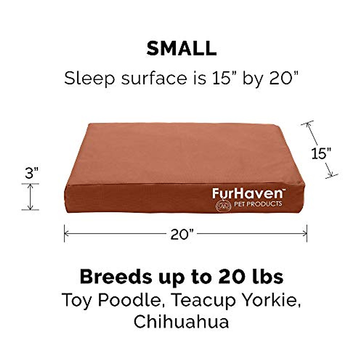 Furhaven Pet Bed for Dogs and Cats - Water-Resistant Indoor-Outdoor Logo Print Oxford Mattress Cooling Gel Foam Dog Bed, Removable Cover - Chestnut, Small