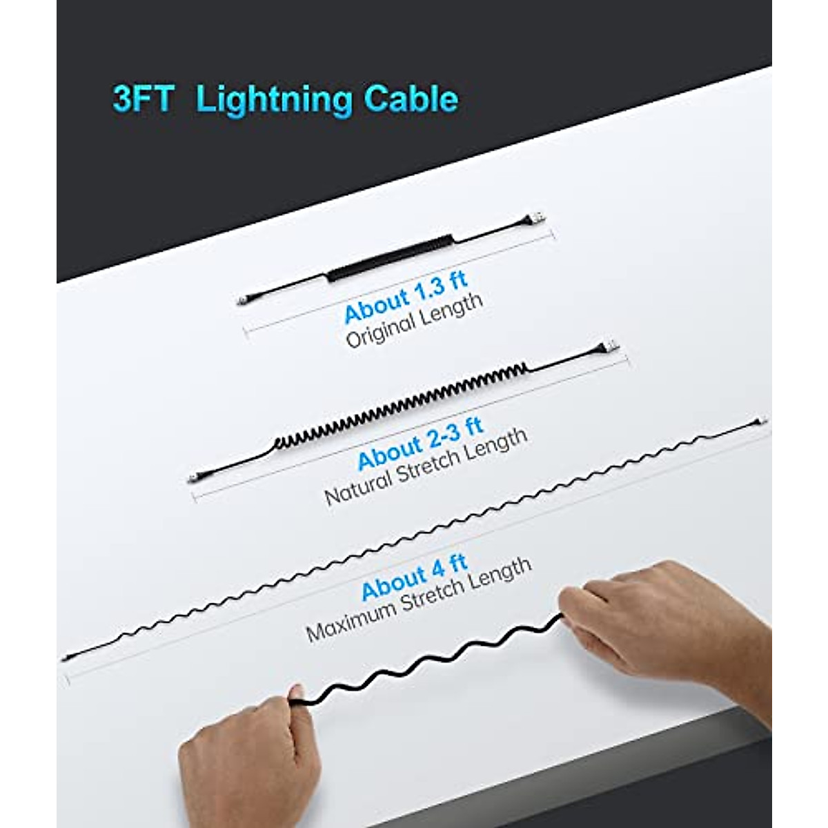 Coiled Lightning Cable 3ft, 2 Pack iPhone Charger Cable for Car, [Apple MFi Certified] Short Retractable Charging Cord Compatible with iPhone 14/13/12/11 Pro Max/XS MAX/XR/XS/8/iPad/iPod/CarPlay