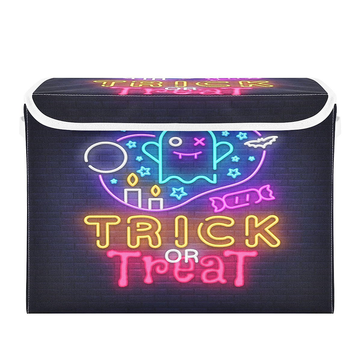 Kigai Happy Halloween Storage Basket 16.5x12.6x11.8 In Collapsible Fabric Storage Cubes Organizer Large Storage Bin with Lids and Handles for Shelves Bedroom Closet Office