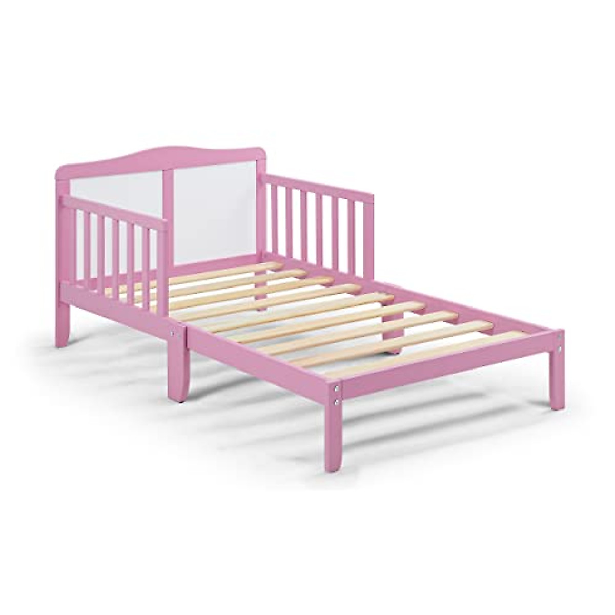 CITYLIGHT Toddler Bed Frame with Safety Guardrails, Solid Wood Toddler Bed for Kids, Boys & Girls, Easy to Assemble- Greenguard Gold Certified, Pink & White