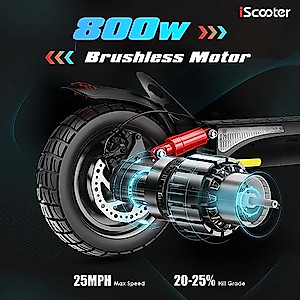 iScooter Electric Scooter Adult, 800W Motor E-Scooter Up to 25 Miles Range, Top Speed 25MPH, 10" Off Road Pneumatic Tires, Adjustable Handlebar Height Foldabable Commuting E Scooter for Adults