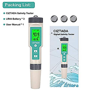 Digital Salinity Tester for Salt Water - Aquarium Salinity Meter with ATC, IP67 Waterproof, 0-200 PPT Large Range Multi-Parameter Tester for Seawater, Fish Tank, Hydroponics