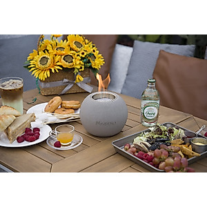 Bio Ethanol Fireplace Smokeless Portable Concrete Mini Tabletop Fire Pit Bowl Pot for Indoor Outdoor Garden Decor, 6.57in x 6.57in x 5.2in, Grey