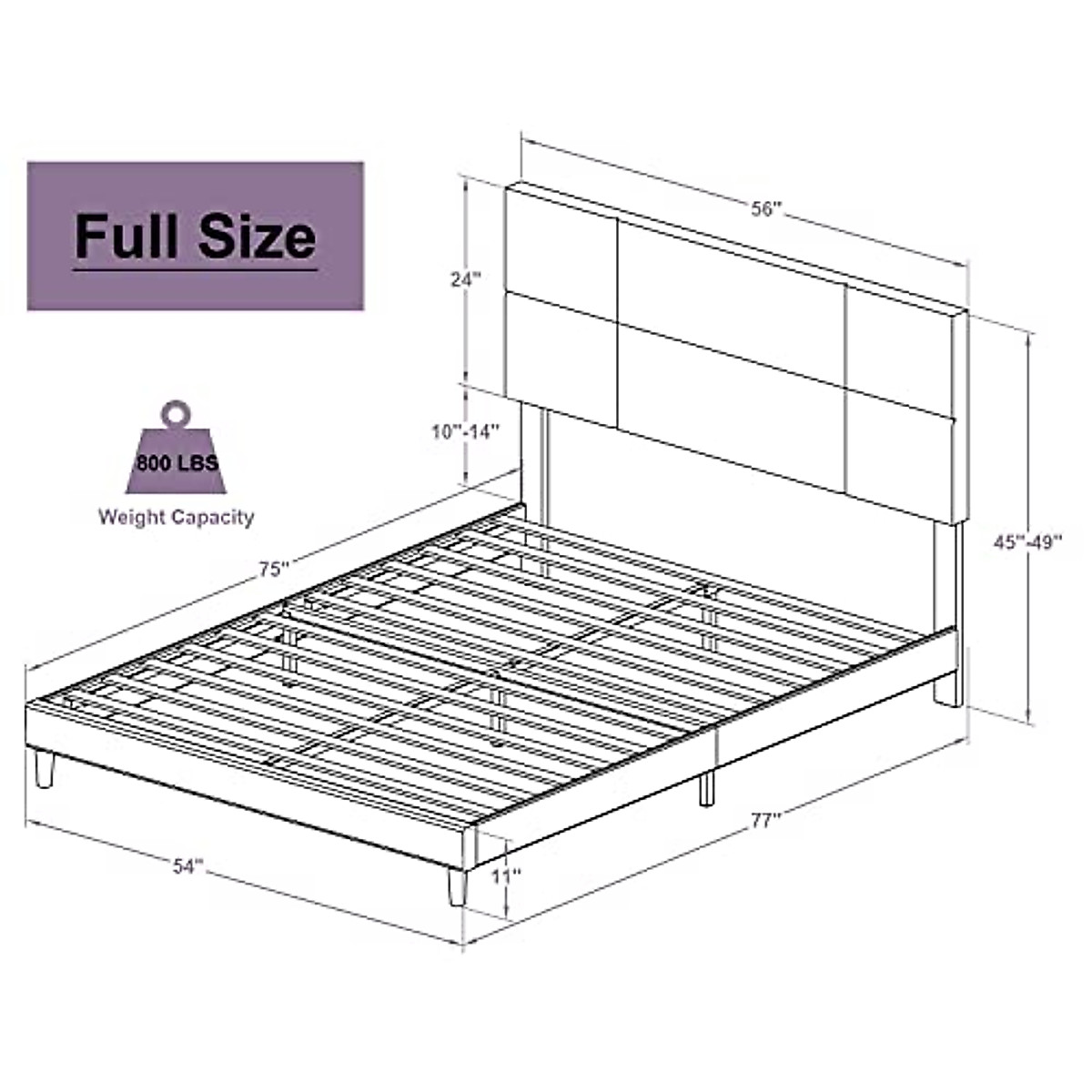iPormis Full Size Platform Bed Frame, Upholstered Bed Frame with Square Stitched Adjustable Headboard, Wooden Slats Support, Nosie Free, No Box Spring Needed, Navy Blue