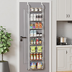 TIMEBAL Over the Door Pantry Organizer, 8-Tier Metal Hanging Rack with 8 Large Baskets, Rust Resistant, White