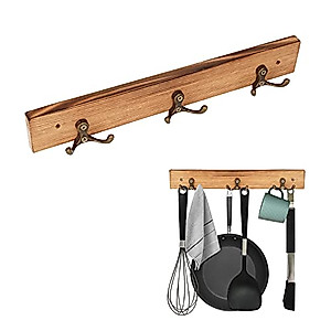 Haominnaqi Solid Wood Coat Rack Wall Mounted - 3 Six Hooks, Fitting Room Wardrobe Coat Door Rear Hook Key Hook Kitchen Bathroom Hook(2pce)