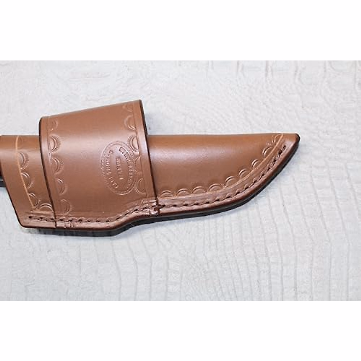CARL THOMAS LEATHERS Crossdraw knife sheath. quality leather quality stitching. fix blade Nylon stitching. may defeat a 103. Knife holder.