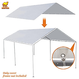 Strong Camel 10'x20' Carport Replacement Canopy Cover for Tent Top Garage Shelter Cover with Ball Bungees (Only Cover, Frame is not Included)