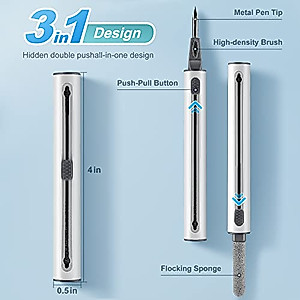 Cleaner Kit for AirPods, 3-in-1 Multifunctional Bluetooth Earbuds Cleaning Pen for AirPods Pro with Sponge, Brush, Metal Tip