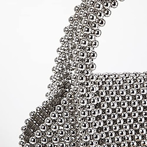 YUSHINY Small Acrylic Beaded Handbag Gold Stick Closure Cube Clutch for Wedding Evening Party (Silver)