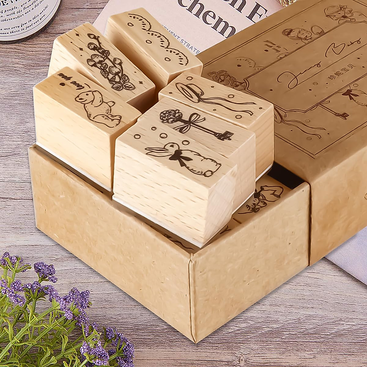 Wooden Plant Patterns Rubber Stamp - Plant and Flower Decorative Wooden Rubber Stamp Set for DIY Craft Card Scrapbooking Supplies Photo Album, Hand Book, Planner, Scrapbooking, 12Pcs (Young Girl)