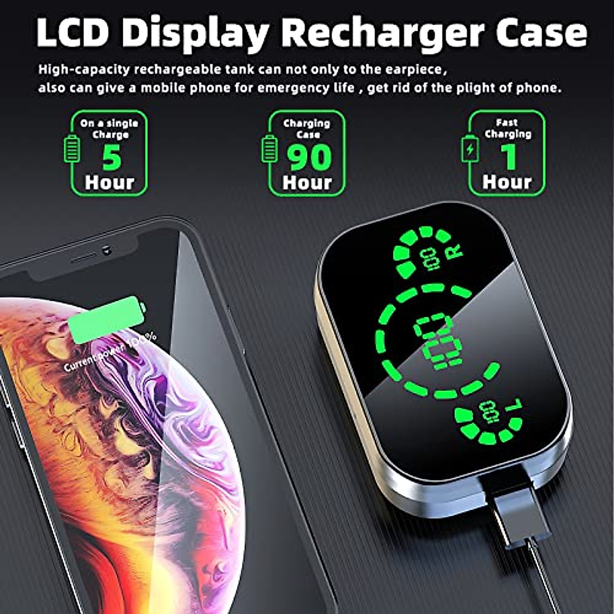 FADACHY Wireless Earbuds,Bluetooth 5.3 in Ear Headphones Built-in Microphon,HiFi Stereo Sound,LCD Recharger Case,Touch Control Earphones for Sport Running Waterproof,Black