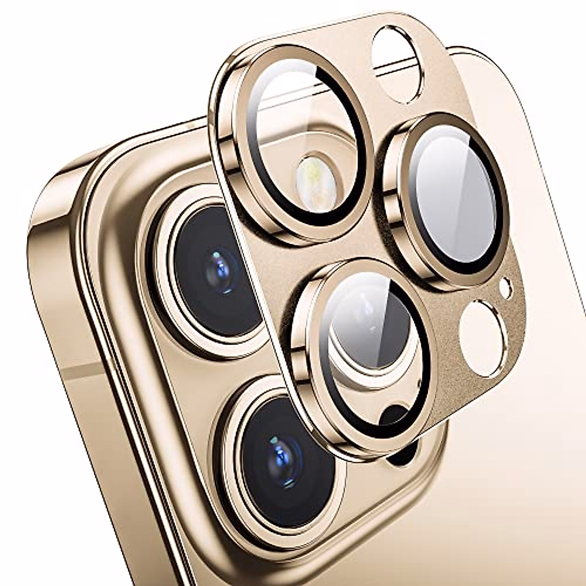 Mansoorr Camera Lens Protector for iPhone 14 Pro/iPhone 14 Pro Max, Alloy Metal Camera Cover with Tempered Glass Screen Protector Accessories,Case Friendly,Scratch Resistant,Easy to Install -Gold