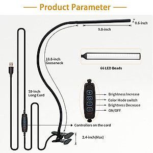 ECHEAIO Clip on Light LED Desk Lamp with Clamp Eye-Caring Dimmable Reading Light for Headboard,3 Modes 10 Brightness, Flexible Gooseneck Book Light Memory Function Desk Lamps for Home Office