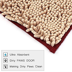 NJSBYL Pet Rugs Mats for Dog Cat Bathroom Door Rugs Shaggy Chenille Pet Area Rugs Petbed Ultra Soft Water Absorbent Machine Washable Dry (26 X 36 Inches, Khaki with Bone Print)