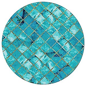 Round Area Rug Diamond Check Turquoise Teal Green Non-Slip Bedroom Round Area Rug Watercolor Soft Sofa Carpet Dining Room Entryway Foyer Living Room Area Rug 3 Feet Round