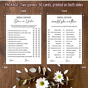 Tuiemie Minimalism Bridal Shower Game Cards, Wedding Shower Game Cards for 50 Guests, Double-Sided Game Cards, Over or Under Game and Would She Rather Game(xnbs04)