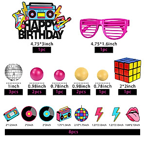 20 PCS 80s 90s Cake Toppers Retro Hip Hop Cake Decorations for Born in the 80's 90’s Decade Throwback Party Decorations Supplies (style 1)