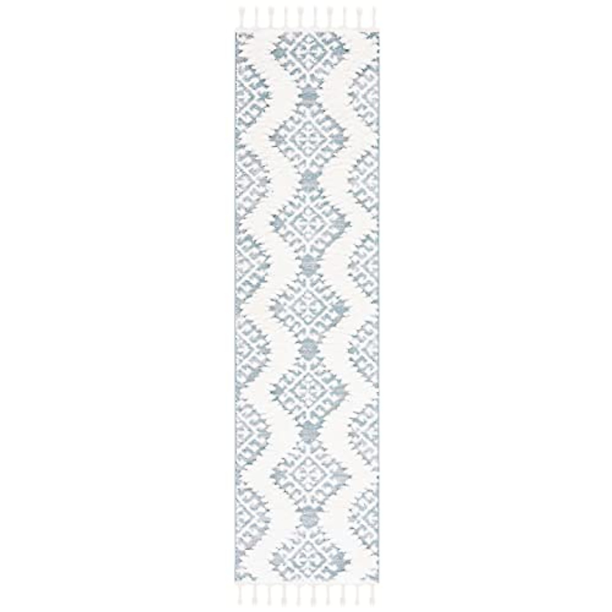 SAFAVIEH Moroccan Tassel Shag Collection Runner Rug - 2'3" x 12', Teal & Ivory, Rustic Trellis, Non-Shedding & Easy Care, 2-inch Thick Ideal for High Traffic Areas in Living Room, Bedroom (MTS652K)