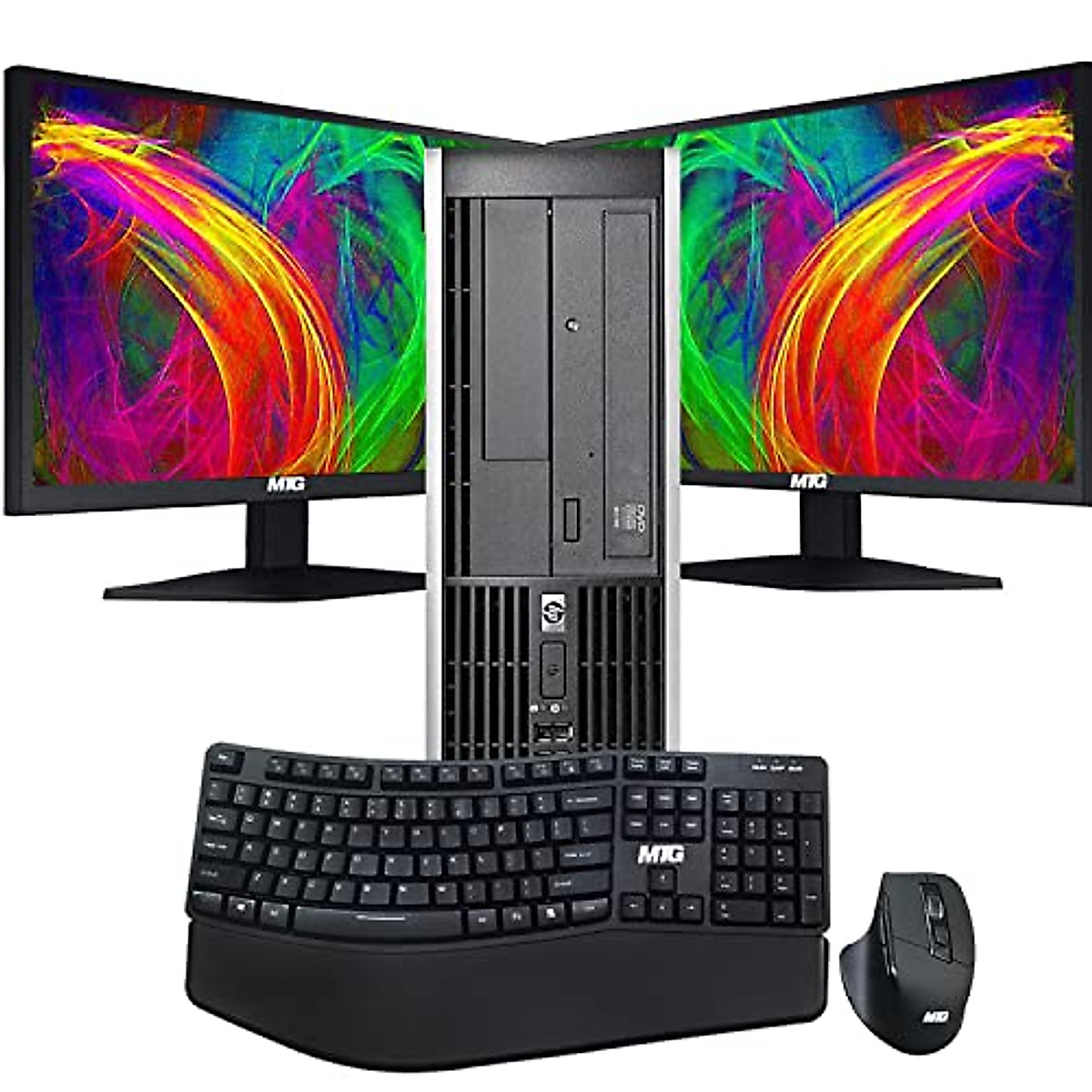 HP Elite 8300 PC, 2 x 24 FHD HP Monitors, Wireless Keyboard and, WiFi, Intel i7, 16GB, 1TB SSD Storage, Windows 10 (Renewed)