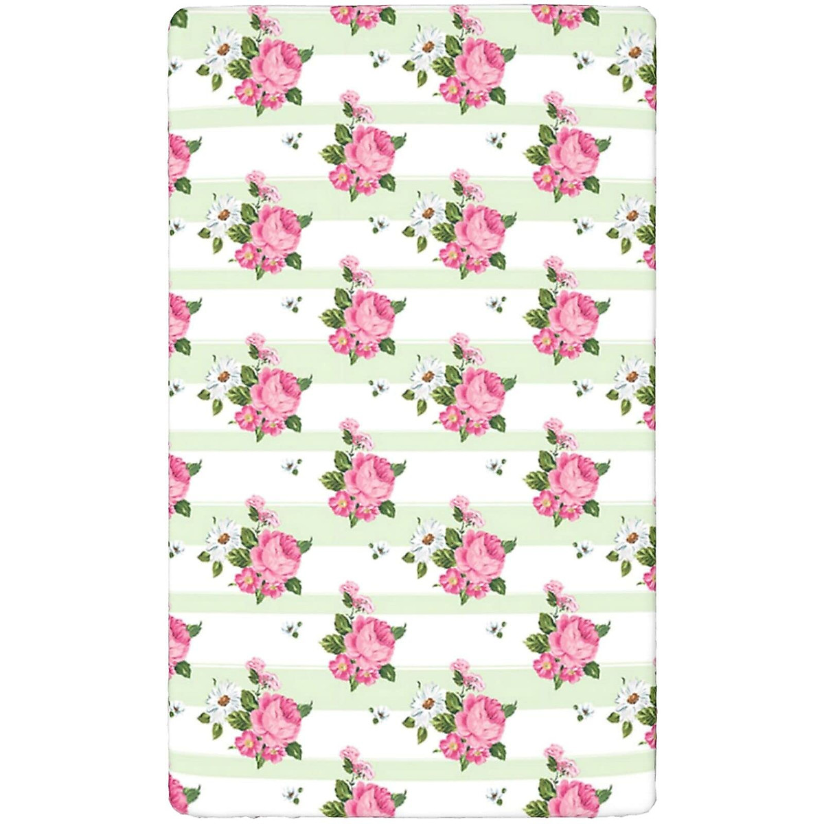 Peony Themed Fitted Crib Sheet,Standard Crib Mattress Fitted Sheet Ultra Soft Material-Baby Crib Sheets for Girl or Boy,28“ x52“,Pastel Green Rose Olive Green