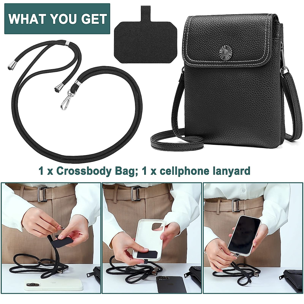 KINOUCHI Small Crossbody Cell Phone Purse for Women - PU Leather Shoulder Handbag Wallet Mini Messenger Bag for Teen Girls Gift