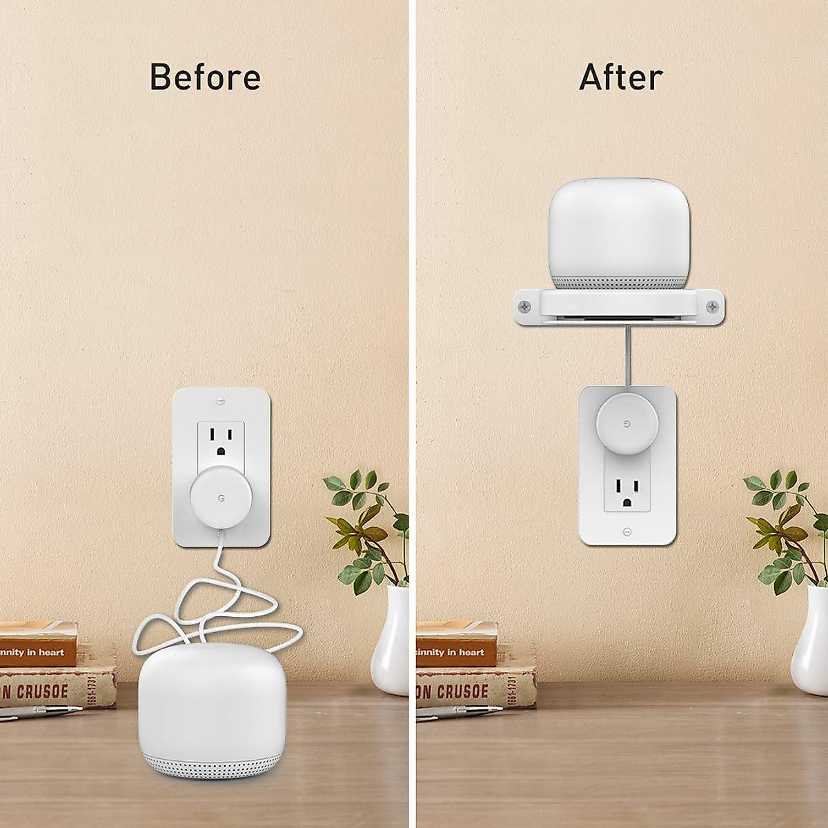 Delidigi Google WiFi Wall Mount ABS Bracket Holder Shelf for Google Nest WiFi Router and System[Built-in Cable Management](White)