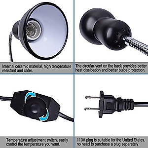 Cdipesp Reptile Heat Lamp UVA UVB Reptile Light Adjustable 50W Turtle Basking Spot Lamps for Aquatic Lizard Snake Chameleons Amphibians with 3 Bulbs