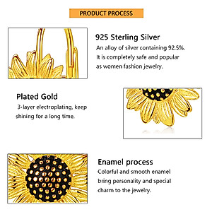 Sunflower Earrings for Women 925 Sterling Silver Gold Plated Sunflower Leverback Earrings Jewelry Birthday Gifts for Women