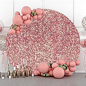 Lexfvpoo 6ft Rose Gold Sequins Round Backdrop Cover Abstract Sparkle Pink Polyester Circle Background for Party Birthday Wedding Baby Shower Bridal Shower Decorations