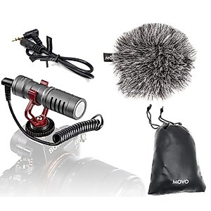 Movo VXR10GY Video Camera Microphone with Shock Mount, Deadcat Windscreen, Case for iPhone, iOS, Android, iPad, Canon EOS, Nikon DSLR Cameras, Camcorders, Laptops - Vlogging YouTube Equipment (Gray)
