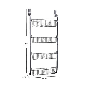 Home Basics Heavy Duty 4 Tier Over the Door Storage Shelf Hanging Cabinet Metal Pantry Rack Organizer Spice Space, Grey