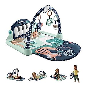 Fisher-Price Baby Playmat Kick & Play Piano Gym with Musical and Sensory Toys for Newborn to Toddler, Navy Fawn