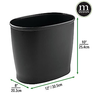 mDesign Plastic Oval Small 2.25 Gallon/8.5 Liter Trash Can Wastebasket, Garbage Container Bin for Bathroom, Kitchen, Office, Dorm - Holds Waste, Refuse, Recycling, Hyde Collection, 2 Pack, Black