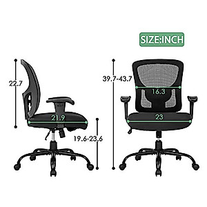 Big and Tall Office Chair 400lbs Desk Chair Mesh Computer Chair with Lumbar Support Wide Seat Adjust Arms Rolling Swivel High Back Task Executive Ergonomic Chair for Home Office (Black)