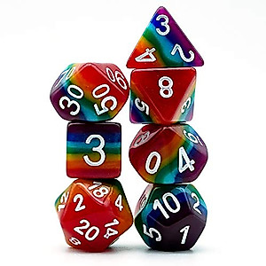 Cusdie Rainbow Dice DND Polyhedral Dice Sets for Dungeons and Dragons Role Playing Game (Rainbow-Opaque)