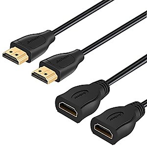 4K HDMI Extension Cable 1FT (2 Pack),Anbear High Speed 4K@60HZ HDMI Extender (Male to Female) Compatible for Xbox One S 360, PS5, PS4, Roku TV Stick, Blu Ray Player