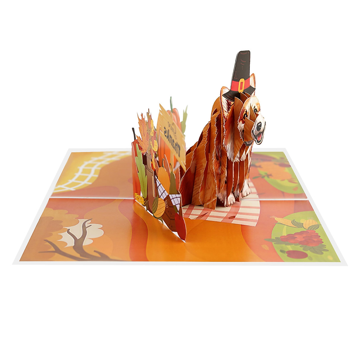iGifts And Cards Thanksgiving Blessings with Corgi 3D Pop Up Card - 6x8 Greeting Card with Envelope & Notecard, Cornucopia of Thanks, Holiday Season, Autumn Harvest, Gratitude Gift for Dog Lovers