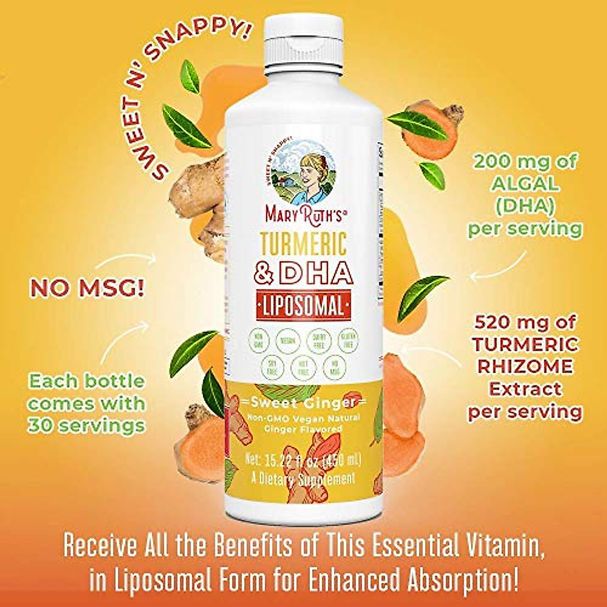 Turmeric & DHA Liposomal & Vitamin C Liposomal Bundle by MaryRuth's | Enhanced Absorption Supplement for Cognitive Maintenance, Mood Enhancement, Joint Health | Vitamin C, Immune Support for Adults