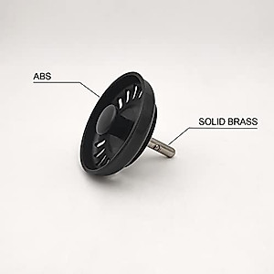 Kitchen Sink Basket Strainer Replacement for EADOT Drains(ESP21-01B/ESP21-01W) for Granite/Fireclay/Stainless Steel Kitchen Sinks ABS Body and Brass Knob Nut With Rubber Stopper (Single, Matte Black)