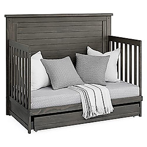 Delta Children Simmons Kids Caden 6-in-1 Convertible Crib with Trundle Drawer, Greenguard Gold Certified, Rustic Grey