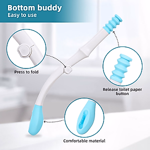 Portable Toilet Aids for Wiping - 15.7” Press to Fold Long Reach Comfort Bottom Buddy Wiping Aid - Travel Butt Wiper for Disabled,Elderly,Pregnant
